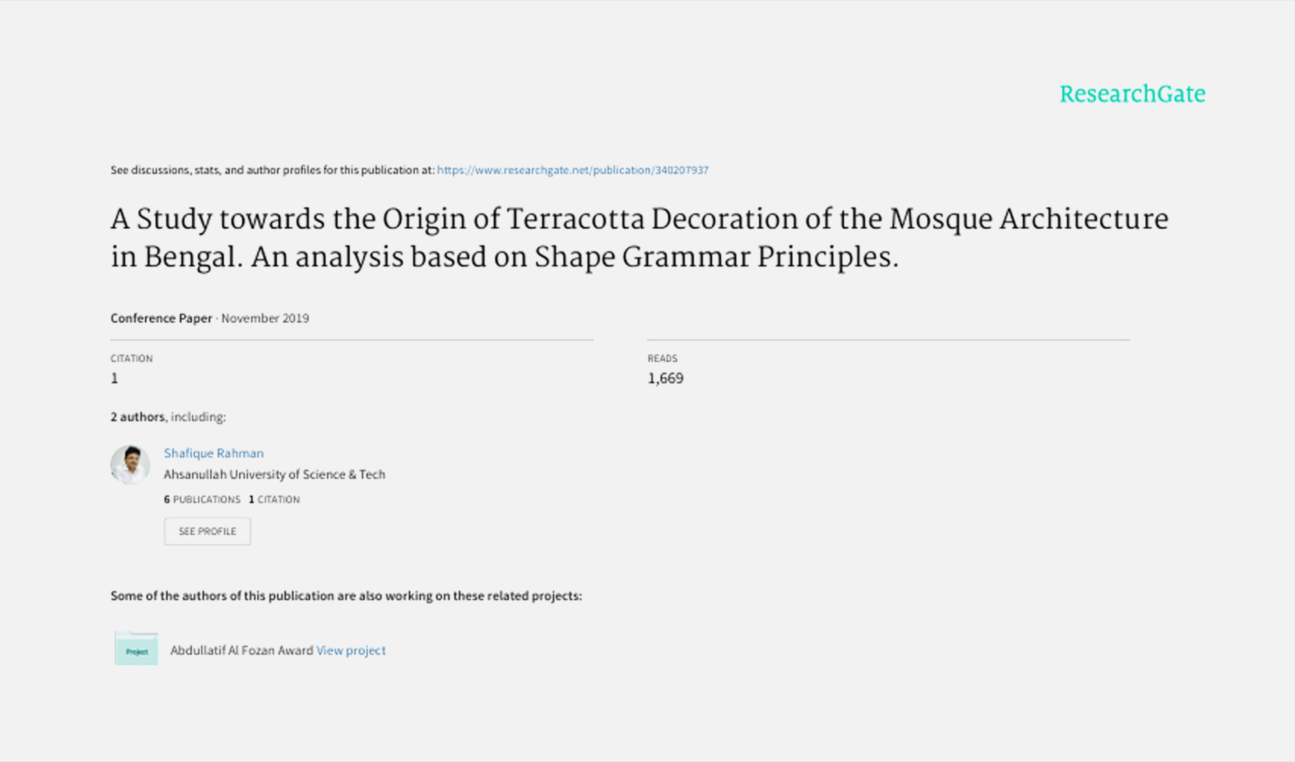 AR. SHAFIQUE RAHMAN PRESENTED ON TERRACOTTA DECORATION IN BENGAL MOSQUE ...